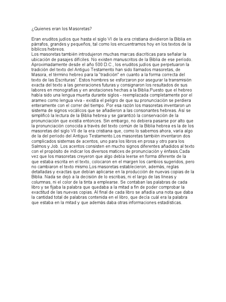 Quienes Eran Los Masoretas | PDF | Lenguaje hebreo | Biblia