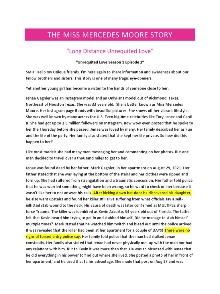 The Miss Mercedes Moore Story: "Long Distance Unrequited Love" | PDF ...
