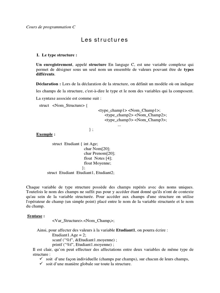 Cours C Structures | PDF | C (Langage de programmation) | Variable (informatique)
