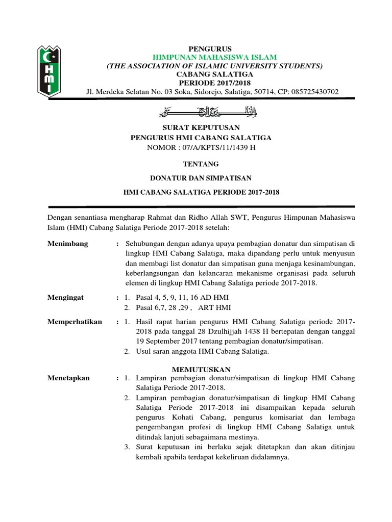 Pembagian Donatur HMI Salatiga 2017-2018 | PDF
