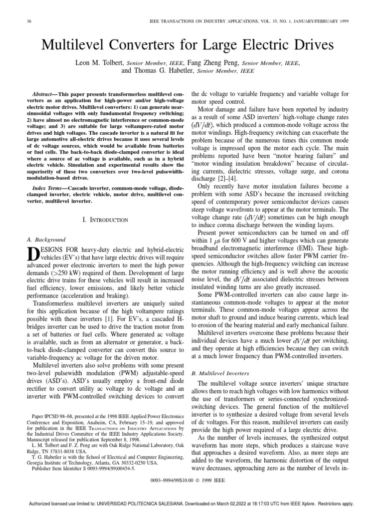 Multilevel Converters For Large Electric Drives | PDF | Power Inverter ...