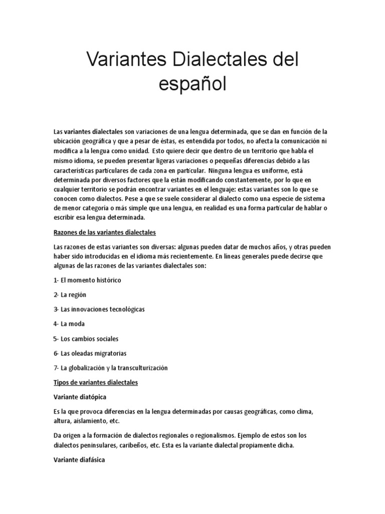 Variantes Dialectales Del Español | PDF | Dialecto | Lengua española