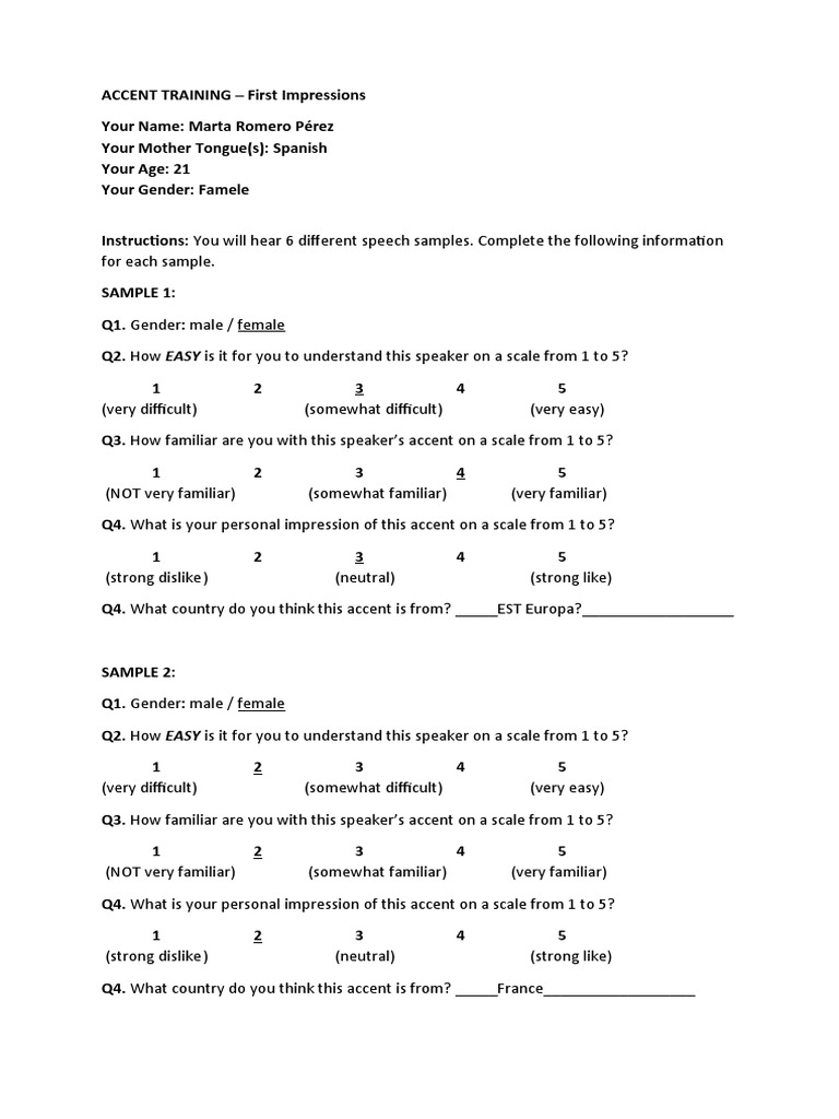 Accent Training Questionnaire | PDF | Language Arts & Discipline