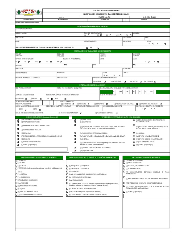 Pa-Grh-Ial-R01 Formato de Investigacion | PDF | Lesión | Diagnostico medico