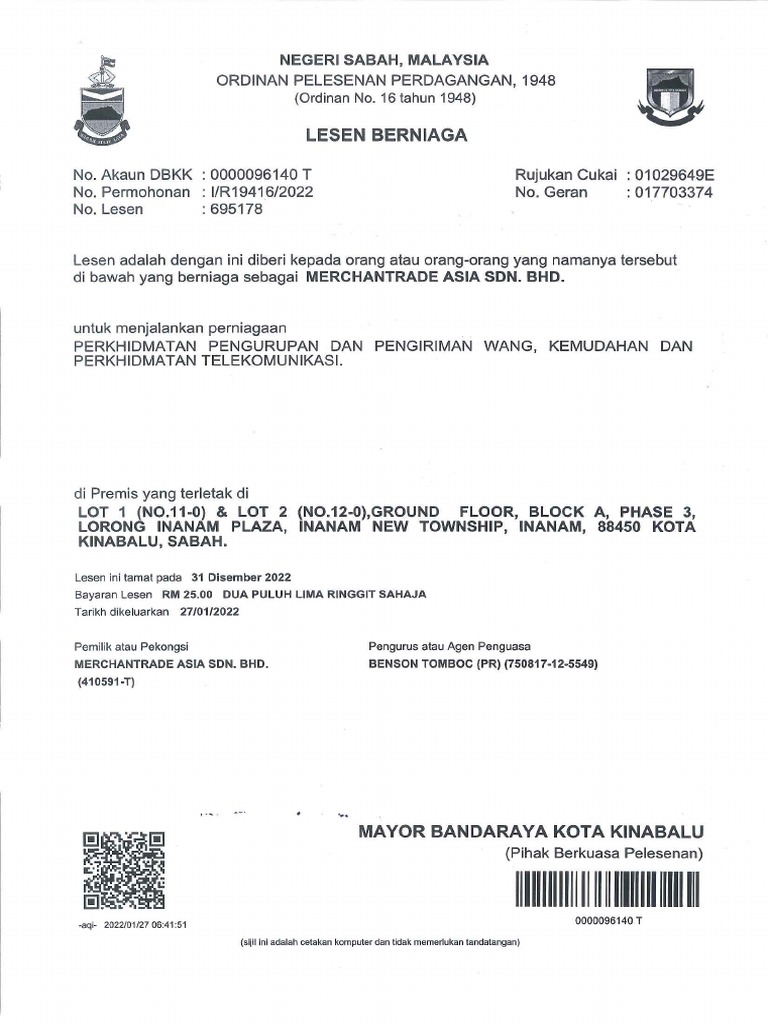 Lesen Berniaga DBKK 2022 | PDF