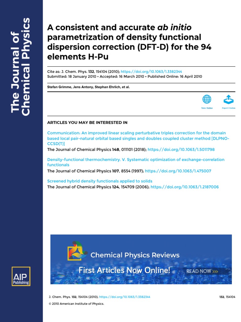 A Consistent and Accurate Ab Initio Parametrization of Density Functional Dispersion Correction ...