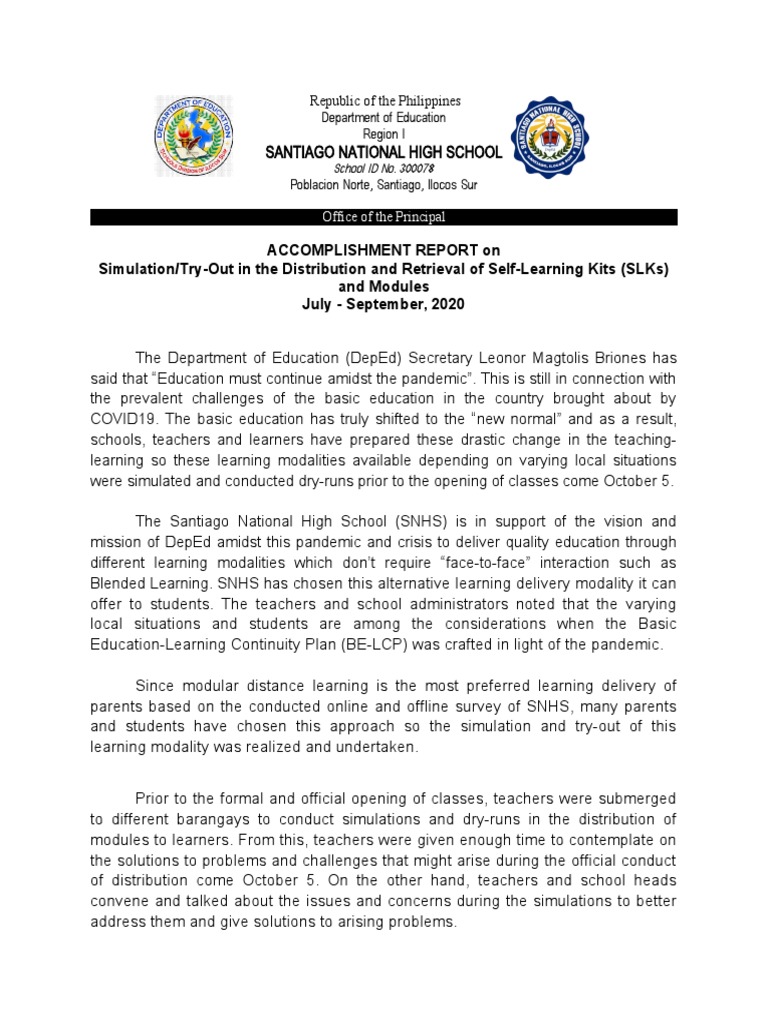 Accomplishment Report On Distribution Retrieval of Modules | PDF | Learning | Teachers