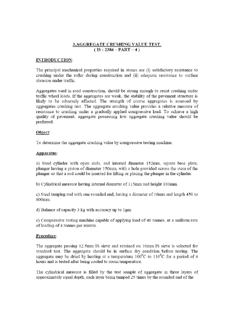 Aggregate Crushing Value Test | PDF