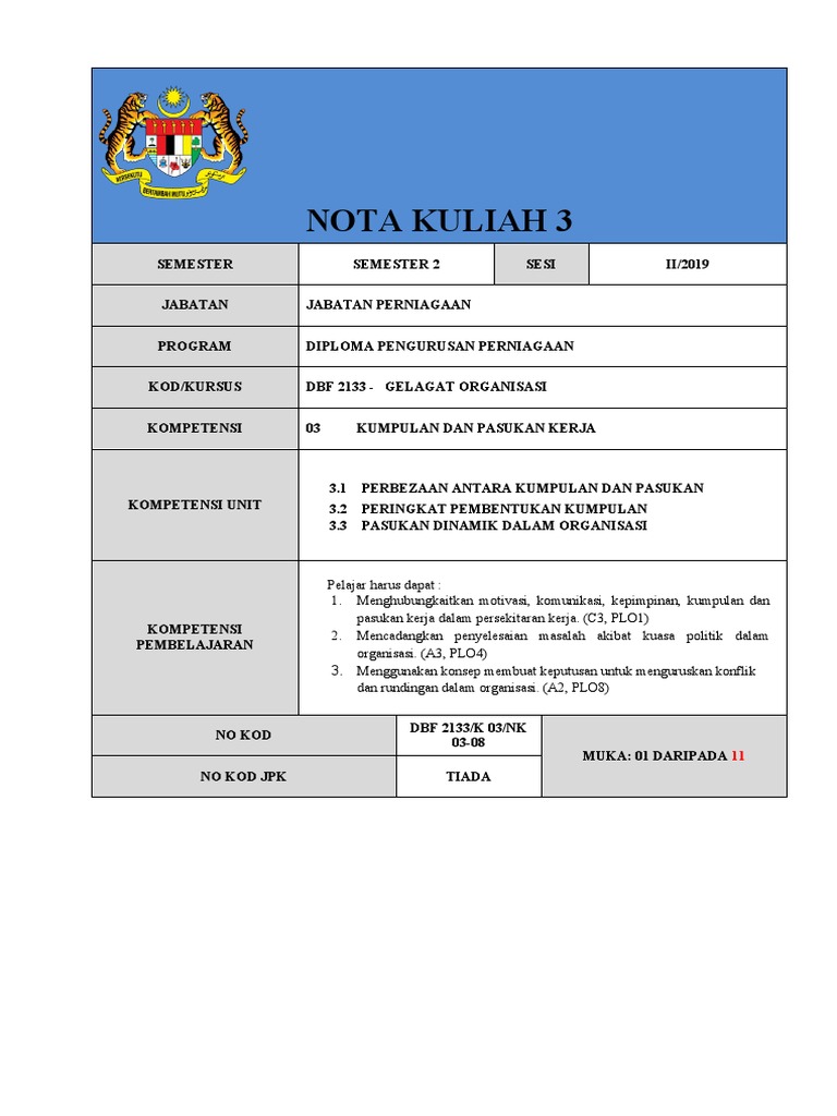 Nota Kuliah 3 - Kumpulan Dan Pasukan Kerja | PDF