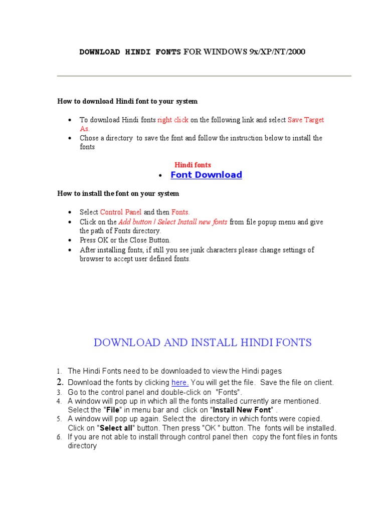 Download Hindi Fonts for Windows 9x/XP | PDF
