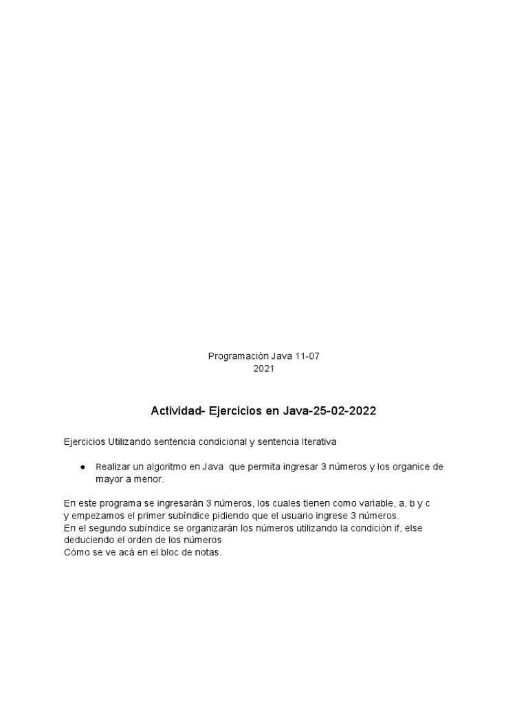 Actividad - Ejercicios en Java-25-02-2022 N.P | PDF | Java (lenguaje de ...