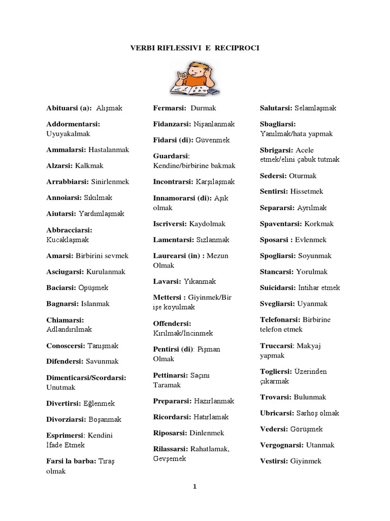 Lista-Verbi Riflessivi e Reciproci | PDF