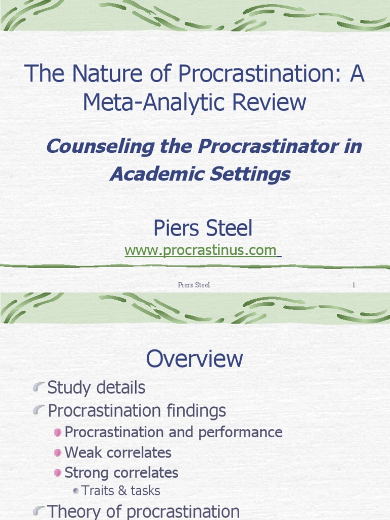 The Nature Of Procrastination A Meta Analytic Review Counseling The