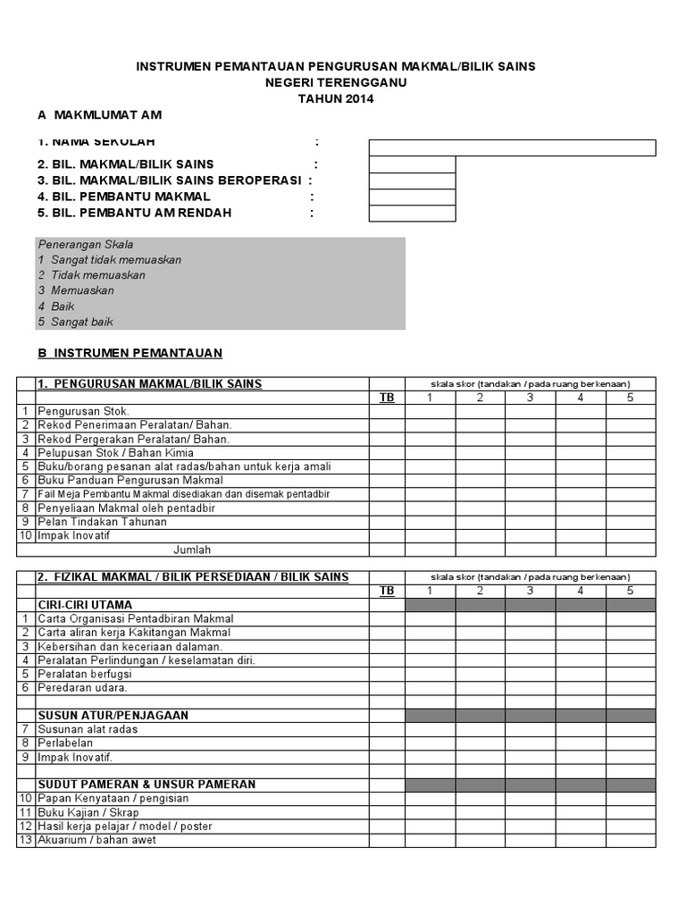 Instrumen Pemantauan Makmal Bilik Sains | PDF