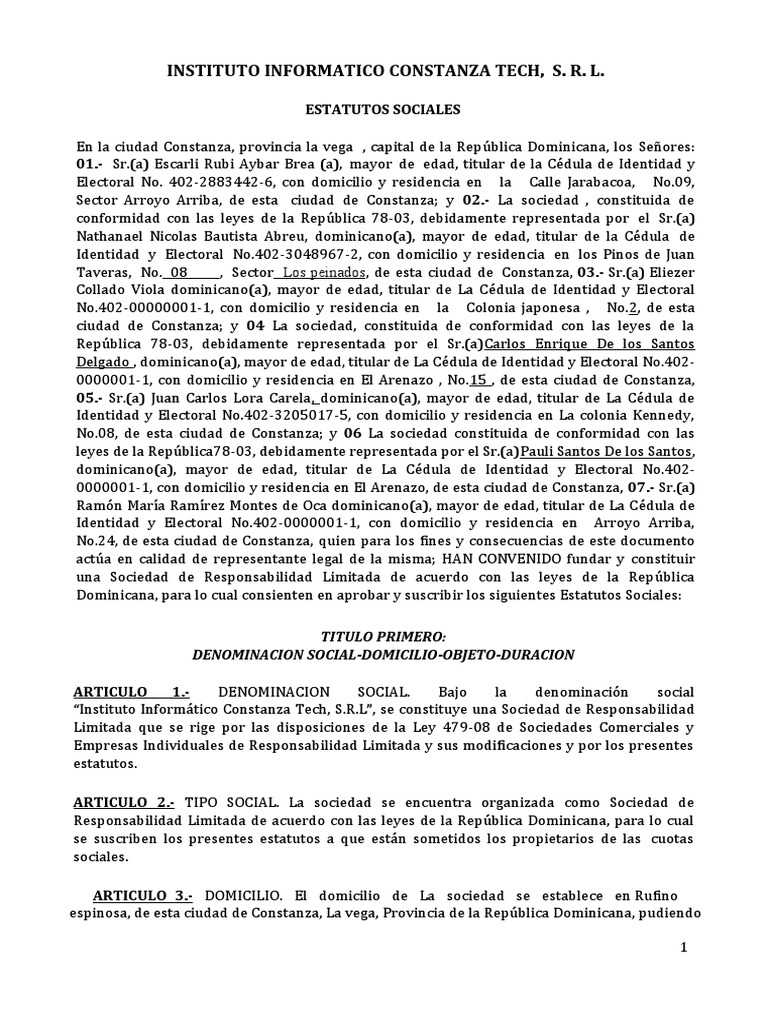 Estatuto Social | PDF | Sociedad de responsabilidad limitada | Dividendo