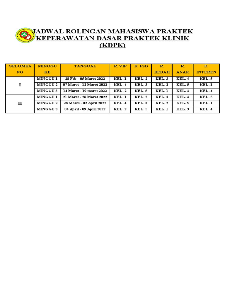 Jadwal Rolingan KDPK 2022 | PDF