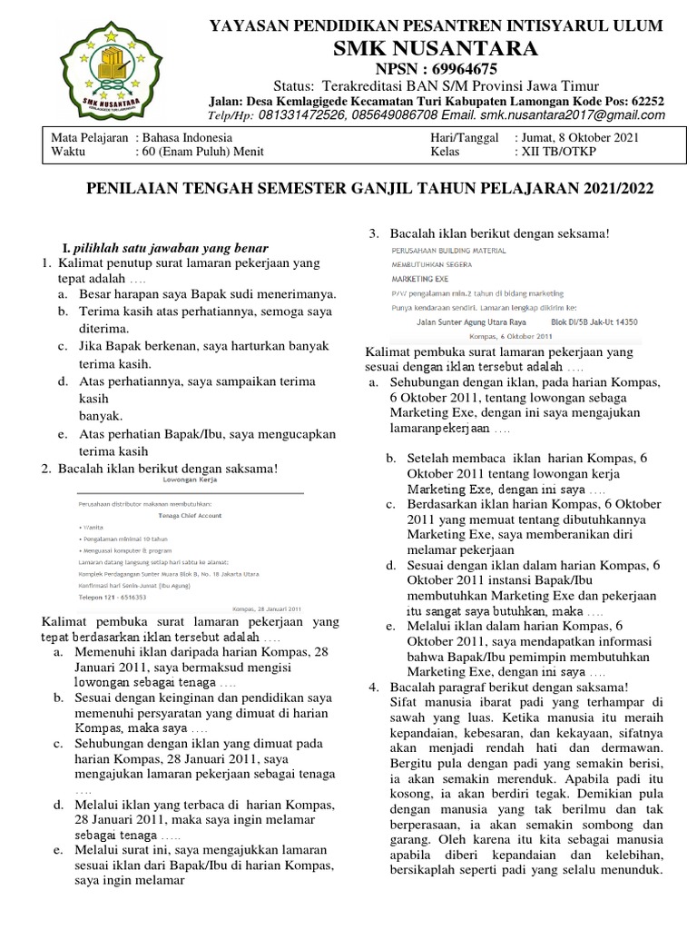 (Jumat I) XII TB OTKP B. Indonesia | PDF