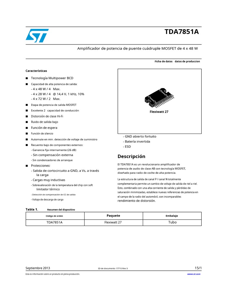 Tda7851a en Es | PDF | Amplificador | Propiedad intelectual