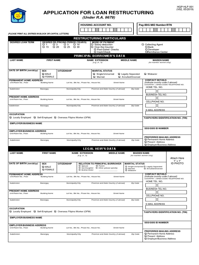 Application For Loan Restructuring: (Under R.A. 9679) | PDF | Loans ...