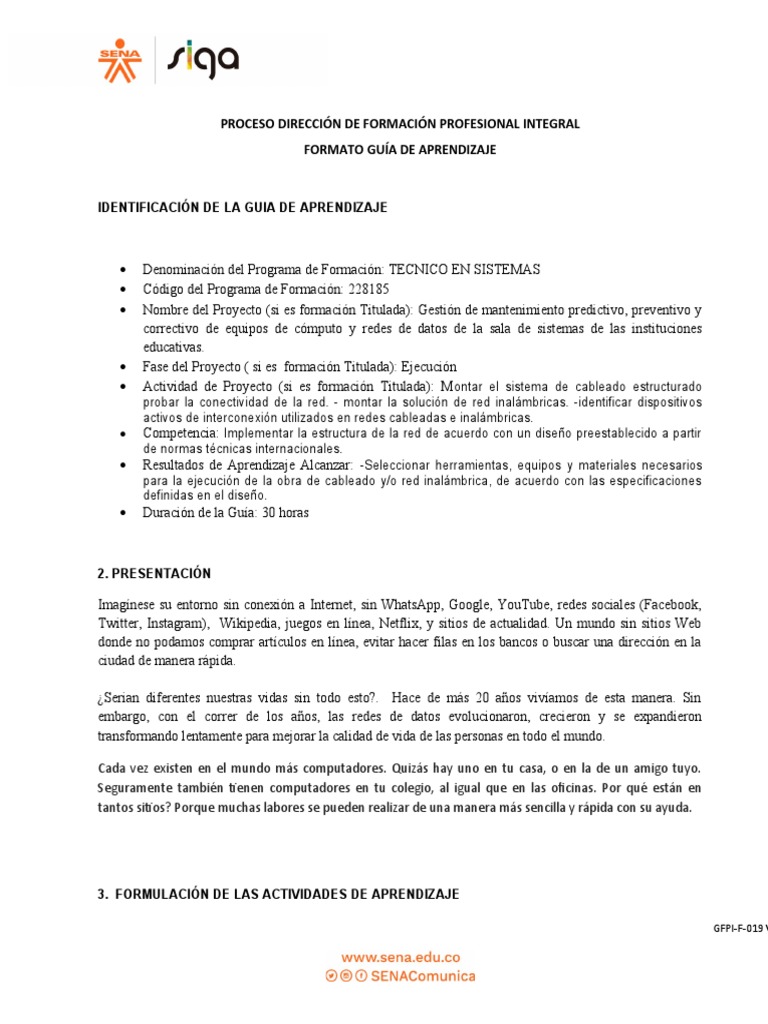 Gfpi F 019 - Guia - de - Aprendizaje Redes Conceptos | PDF | Wifi | Red de computadoras