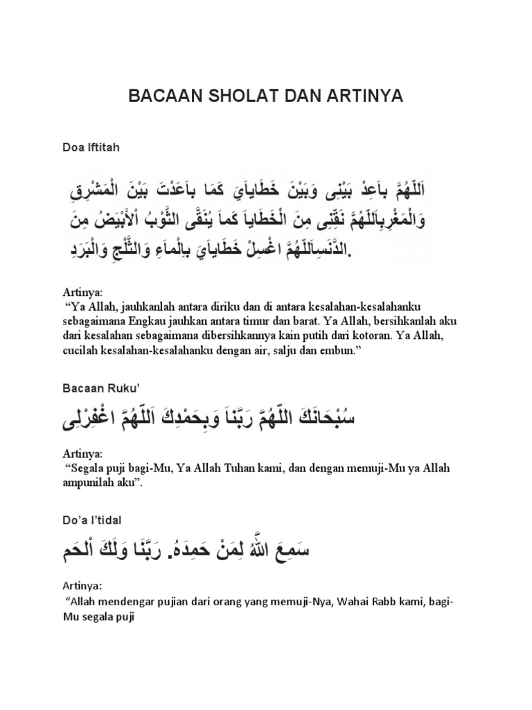 Bacaan Sholat dan Artinya | PDF