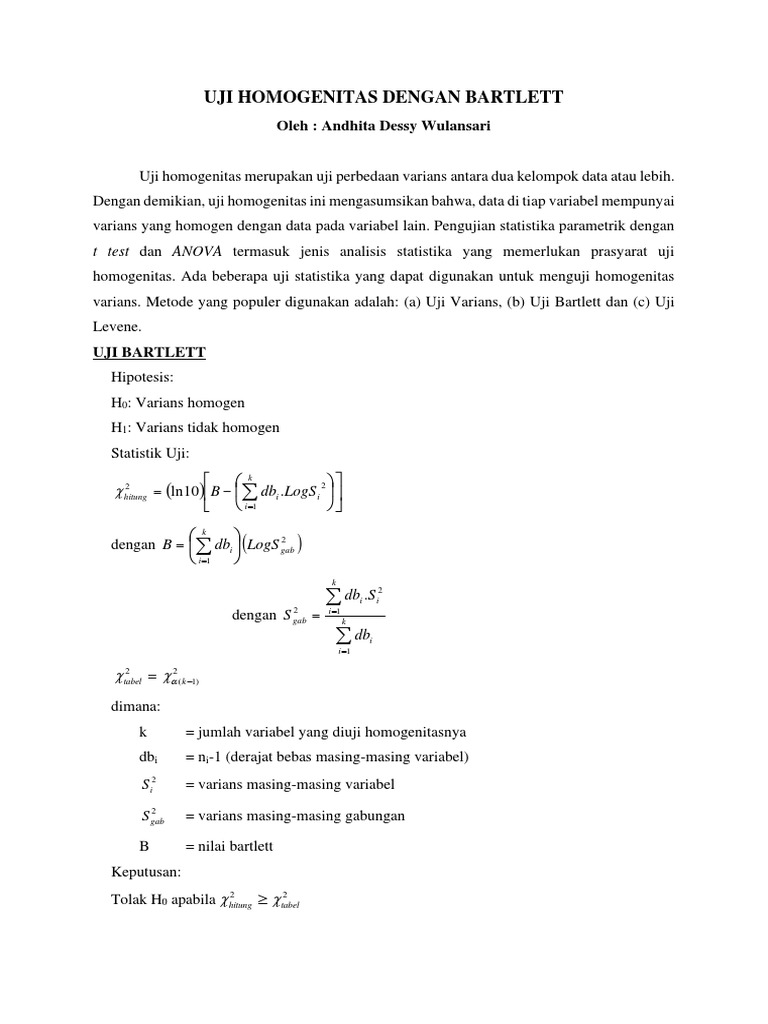 Uji Homogenitas Dengan Bartlett P4 | PDF