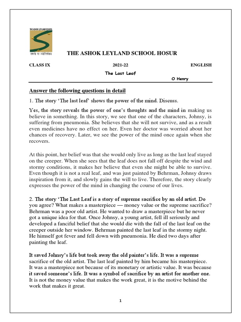 The Last Leaf Notes 2021-22 | PDF