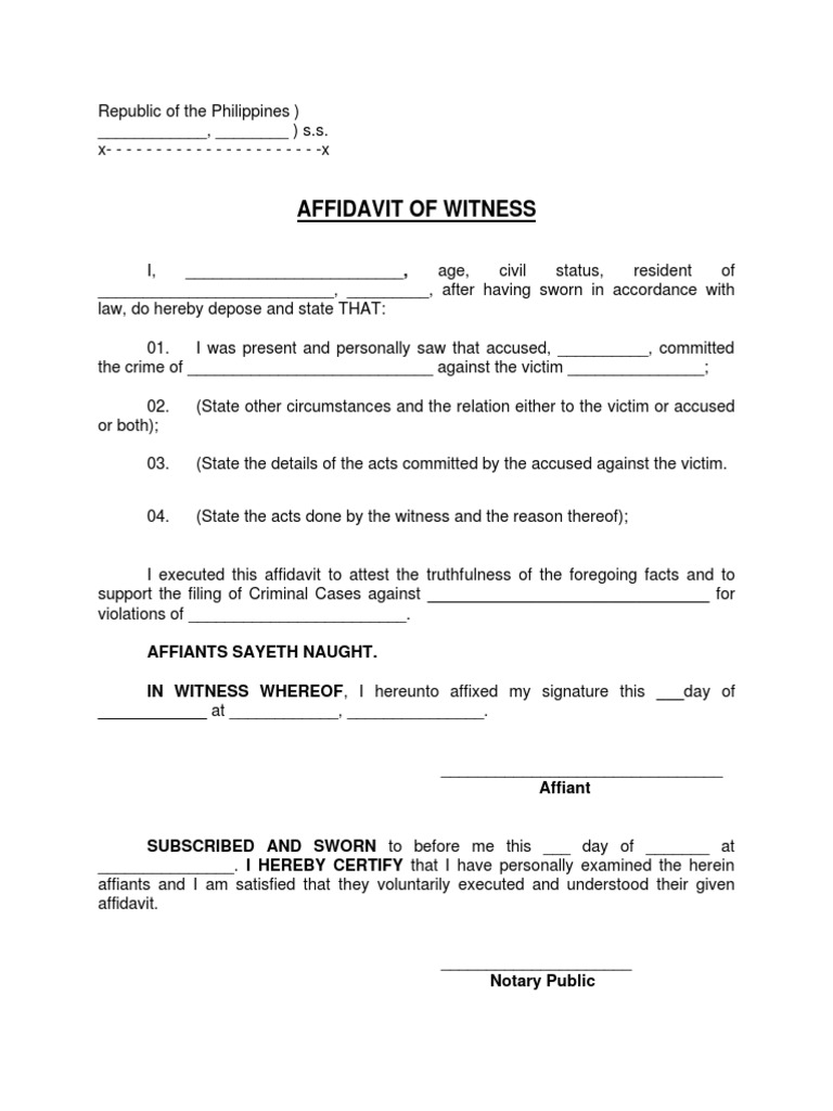 Affidavit of Witness and Arrest Sample | PDF | Affidavit | Crime & Violence