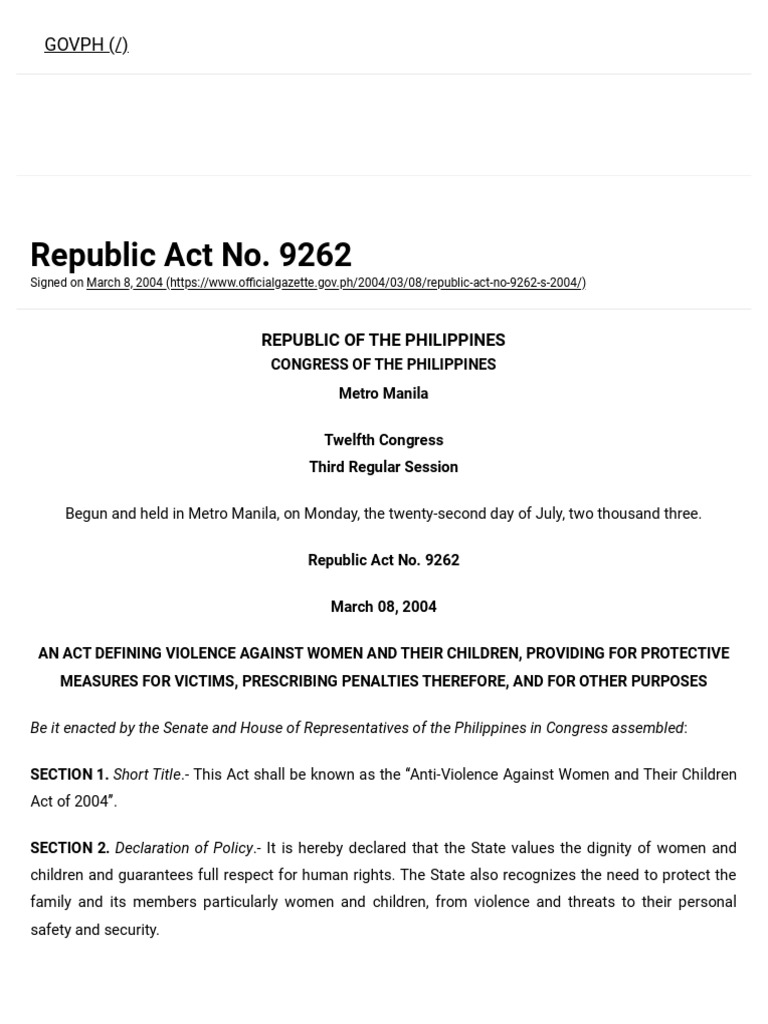 Republic Act No. 9262 - Official Gazette of The Republic of The ...