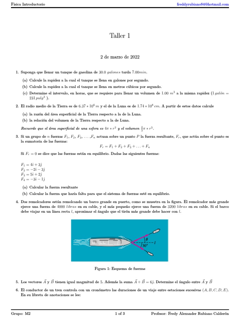 2022 1 Taller1 F Sica | PDF | Vector Euclidiano | Velocidad