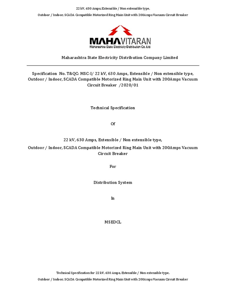Technical Specs for 22kV RMU | PDF | Transformer | Insulator (Electricity)