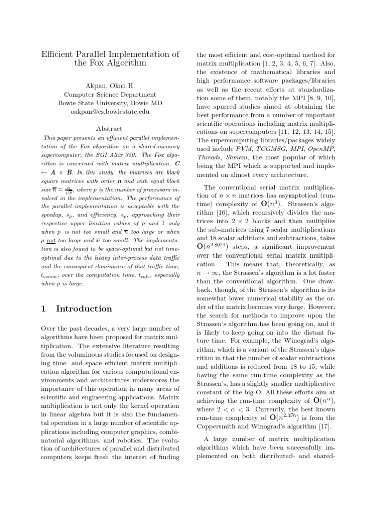 Efficient Parallel Implementation of The Fox Algorithm | PDF | Message Passing Interface ...