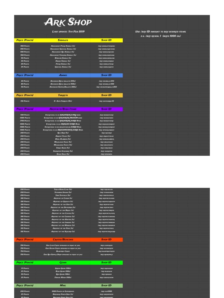 EliteArk Shop - Ark Shop List | PDF