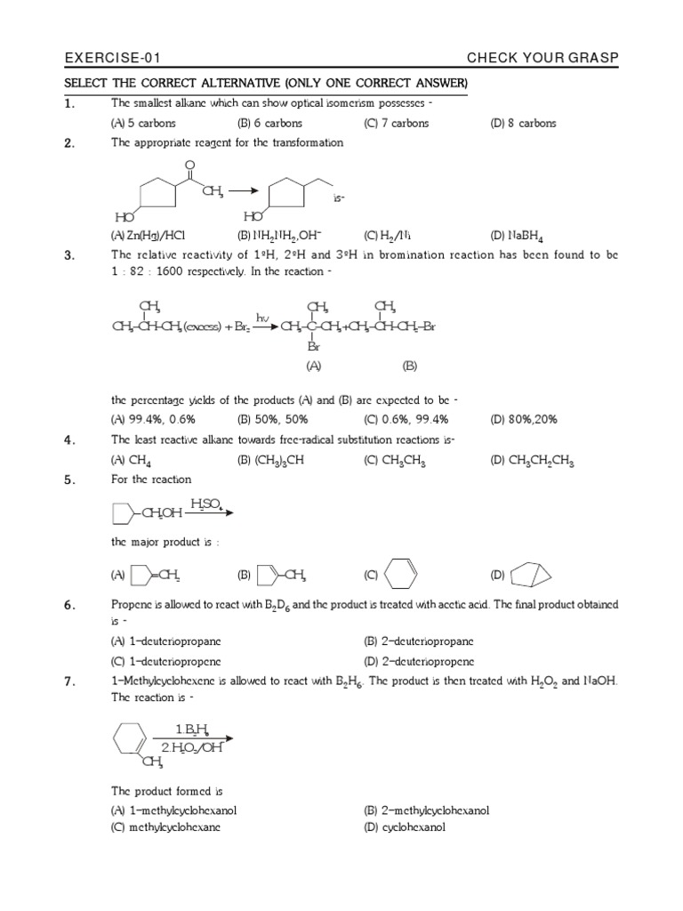 Alkyne Exercises | PDF | Alkene | Chemical Reactions