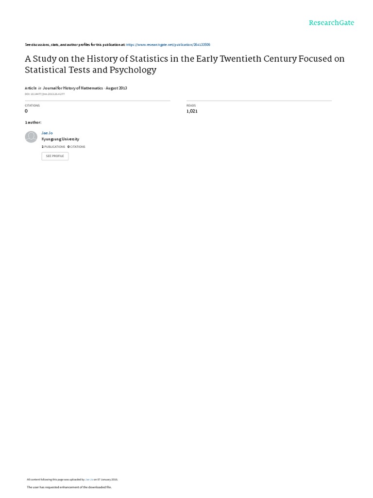 A Study On The History of Statistics in The Early | PDF