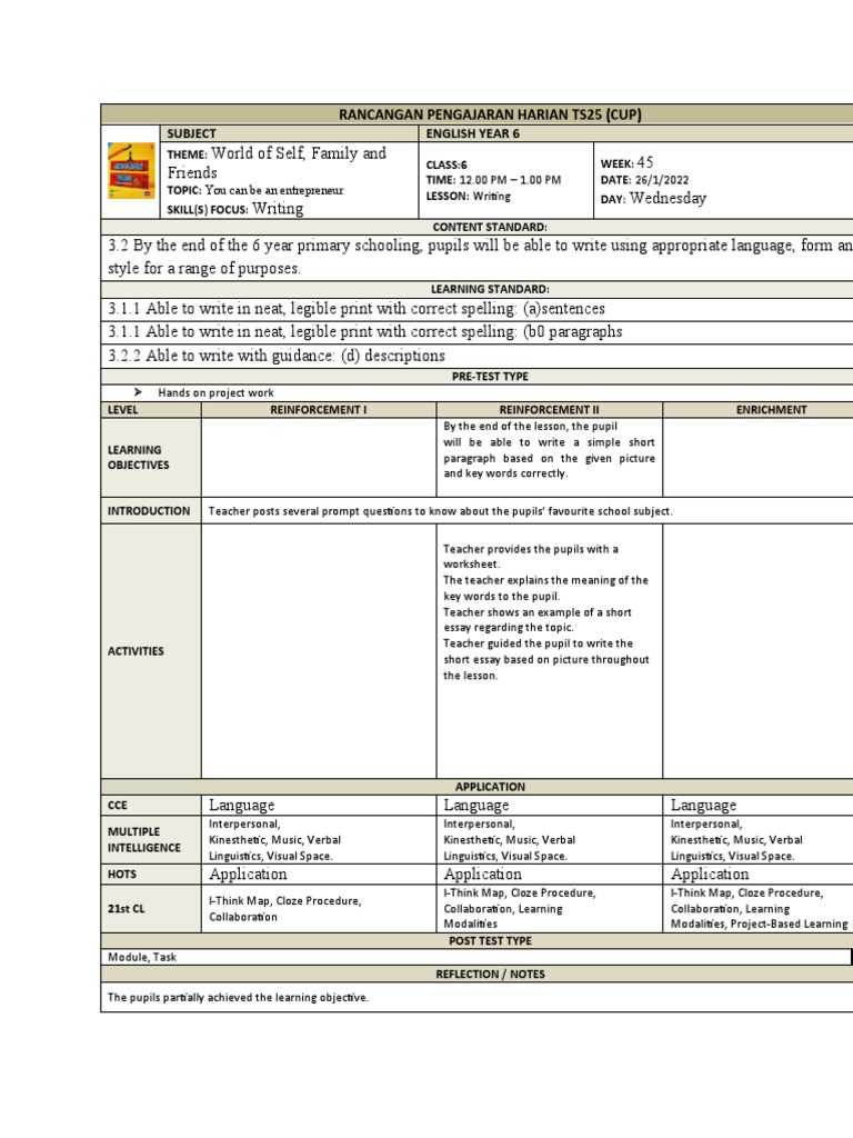 RPH Bi Year 6 - 25th Jan 2022 | PDF | Essays | Learning