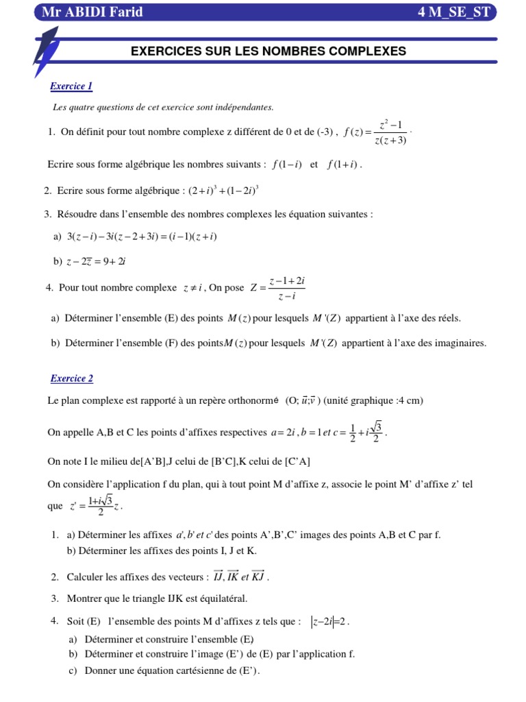 Complexes.+4M SE ST | PDF | Nombre complexe | Algèbre générale