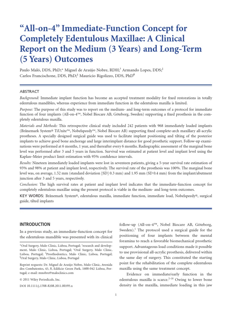 All-On-4 - Immediate-Function Concept For | PDF | Dental Implant ...