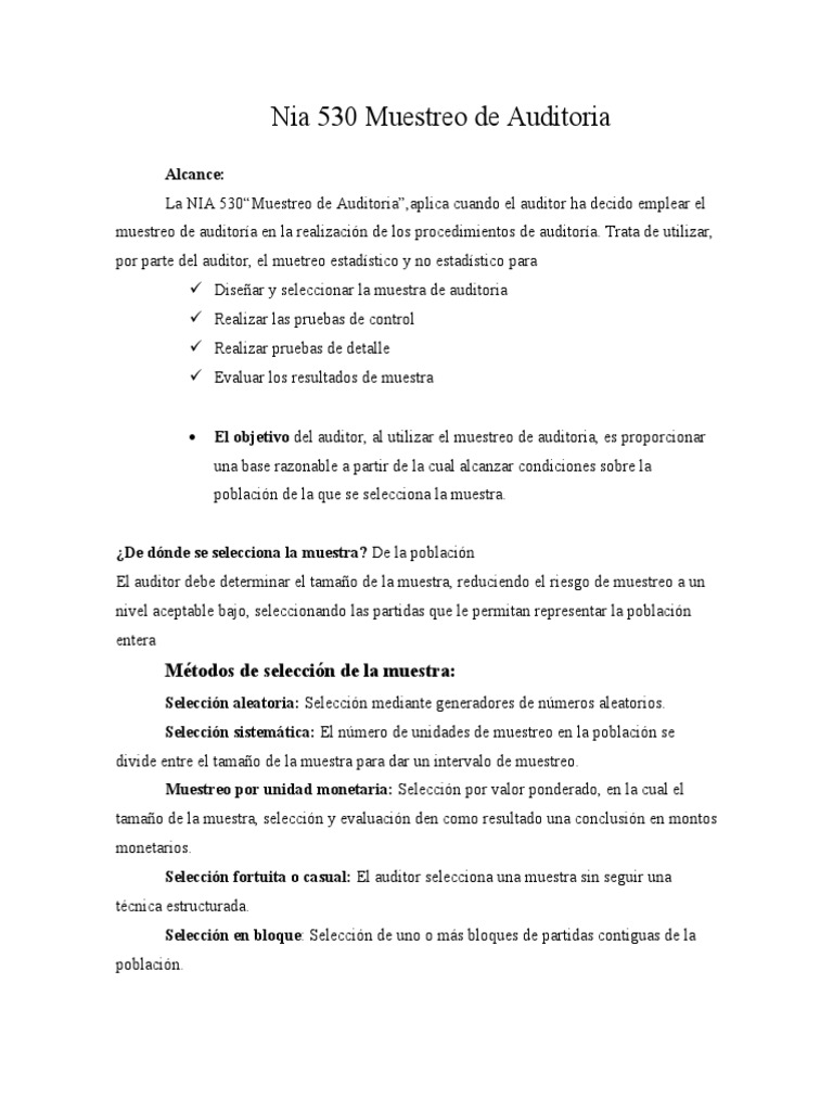 Nia 530 Muestreo de Auditoria | PDF | Muestreo (Estadísticas) | Auditoría