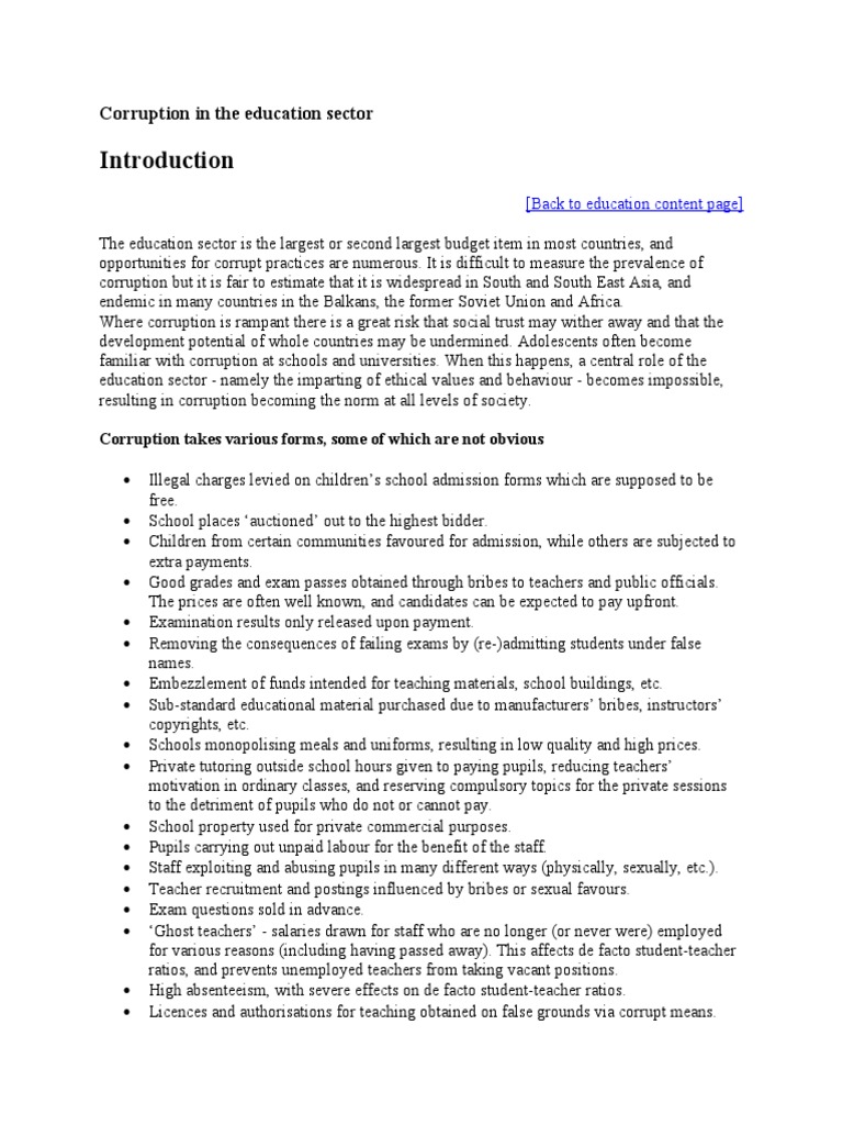Corruption in Education Sector Explained | PDF | Corruption | Teachers