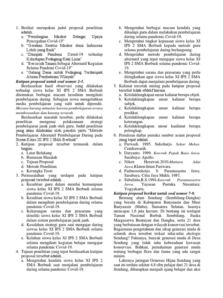 Kuis Teks Proposal Dan Karya Ilmiah 26 Soal | PDF