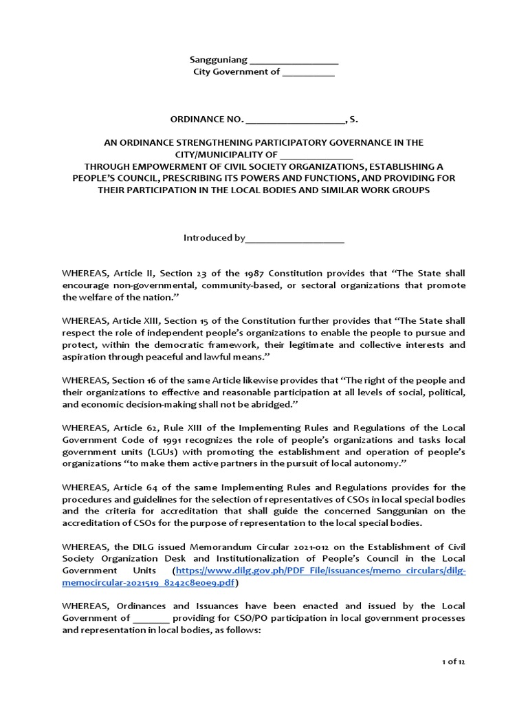 Draft Ordinance - CSO Participation - v2 | PDF | By Law | Governance