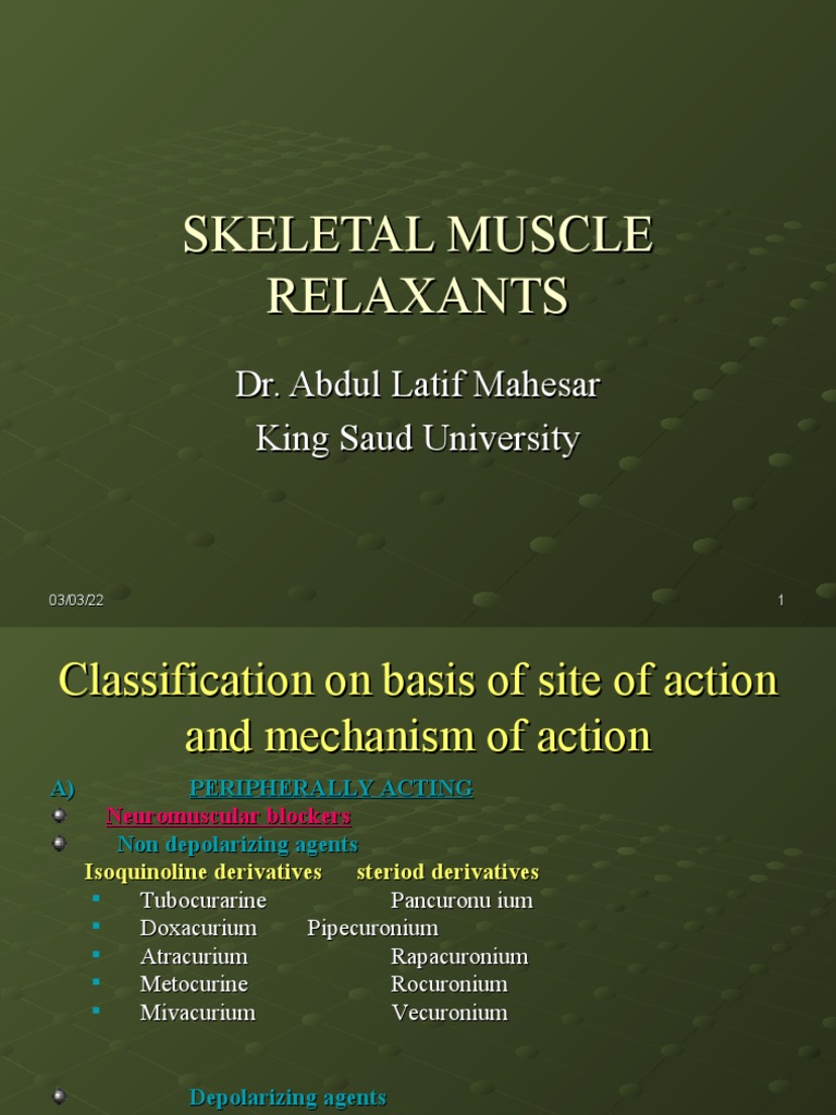 Skeletal Muscle Relaxants Overview | PDF | Acetylcholine ...