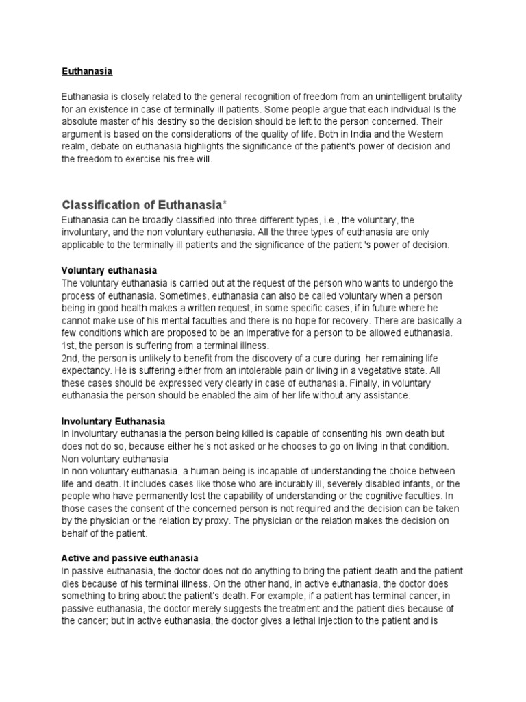 Classification of Euthanasia | PDF | Terminal Illness | Autonomy