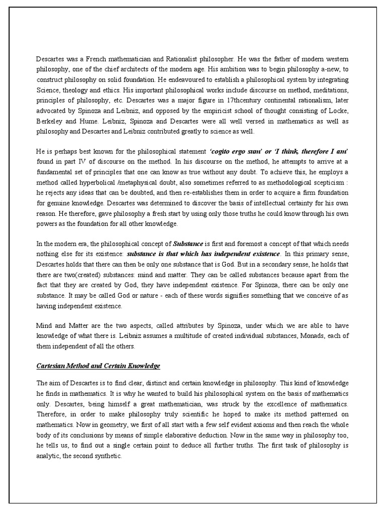 I Think Therefore I Am | PDF | Substance Theory | René Descartes