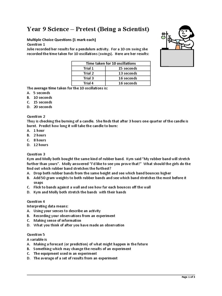 Year 9 Science - Pretest (Being A Scientist) : Multiple Choice ...