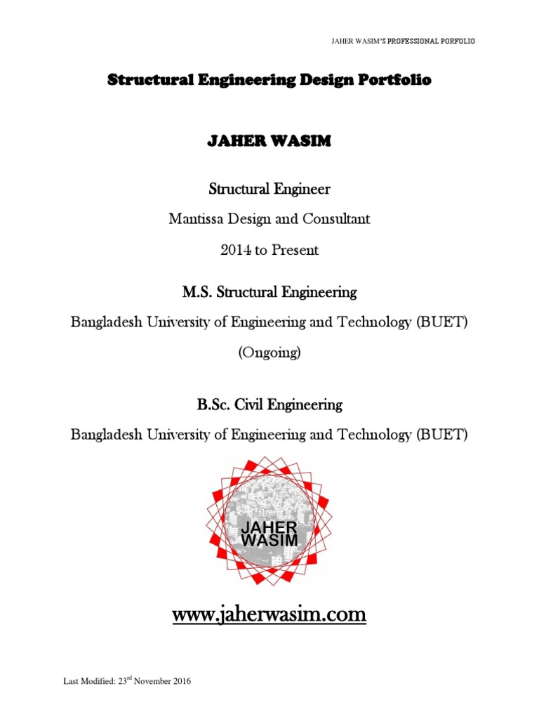 Structural Design Portfolio of Jaher Wasim 1 | PDF | Engineering ...