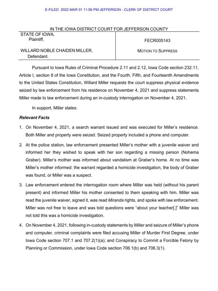 Motion To Suppress Final - Miller | PDF