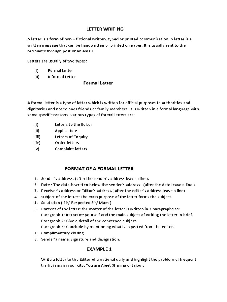 Letter Writing: Format of A Formal Letter | PDF | Paragraph | Communication