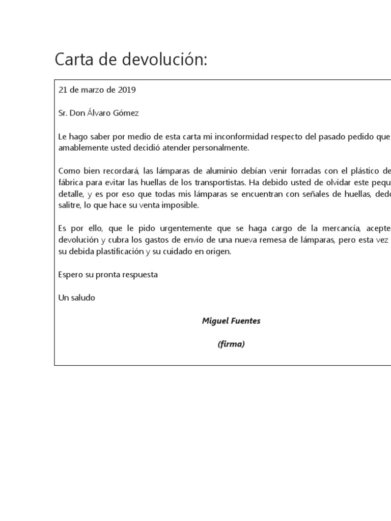 Carta de Devolucion | PDF